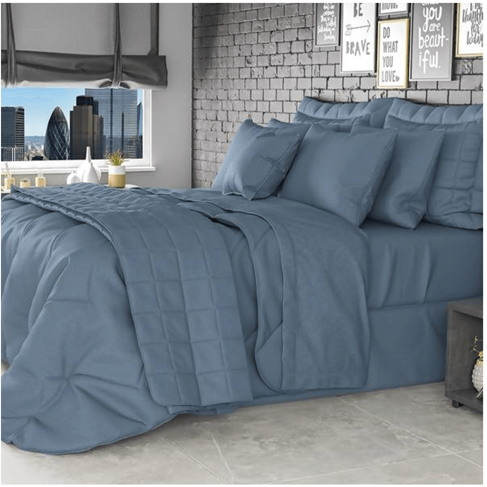 Jogo De Cama Malha Mescla Azul King - Lynel - coqueluchecasa