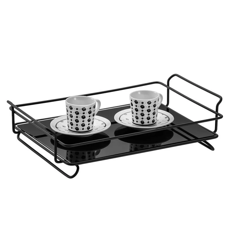 Bandeja Retangular Íris Preto Fosco 39X25x4cm - Schmitt - coqueluchecasa