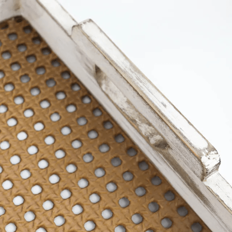 Bandeja Rattan Em Madeira Branca G - Btc - coqueluchecasa